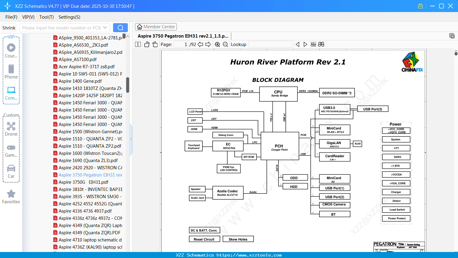 Laptop ACER Aspire 3750 Pegatron EIH31 Rev2.1_1.3 - XZZ Schematics