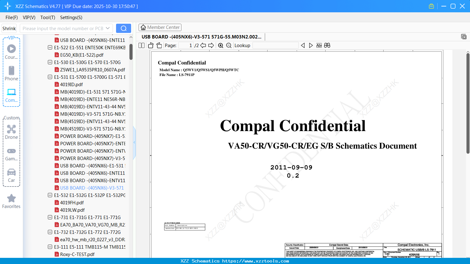 Laptop ACER USB BOARD -(405NX6)-V3-571 571G-55.M03N2.002 - XZZ Schematics