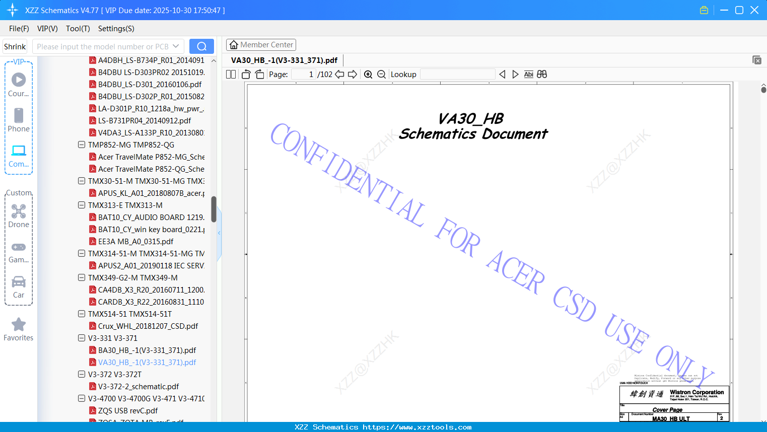Laptop ACER VA30_HB_-1(V3-331_371) - XZZ Schematics