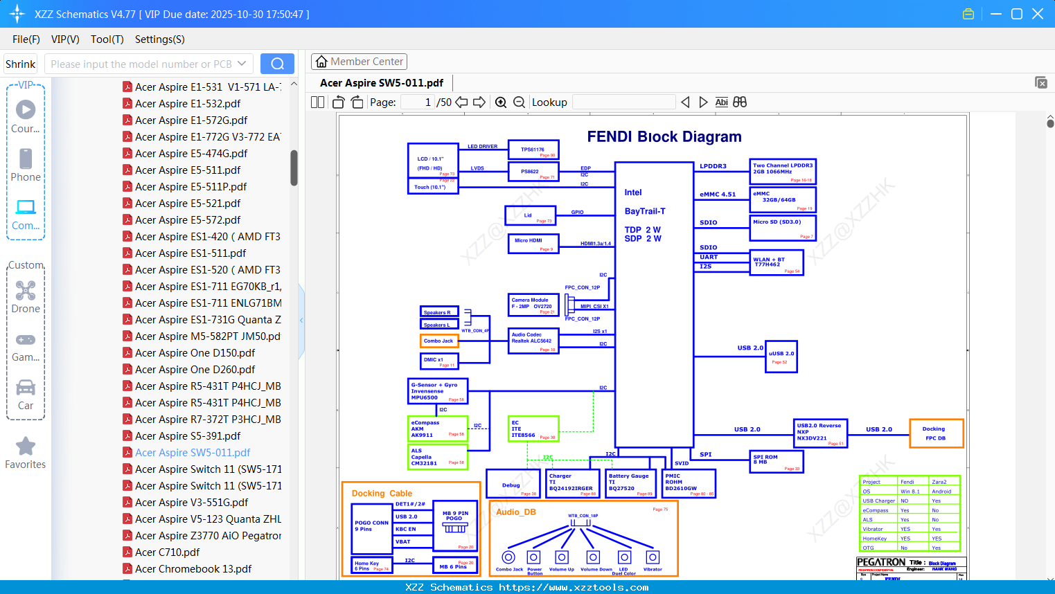 Laptop Acer Aspire SW5-011 - XZZ Schematics