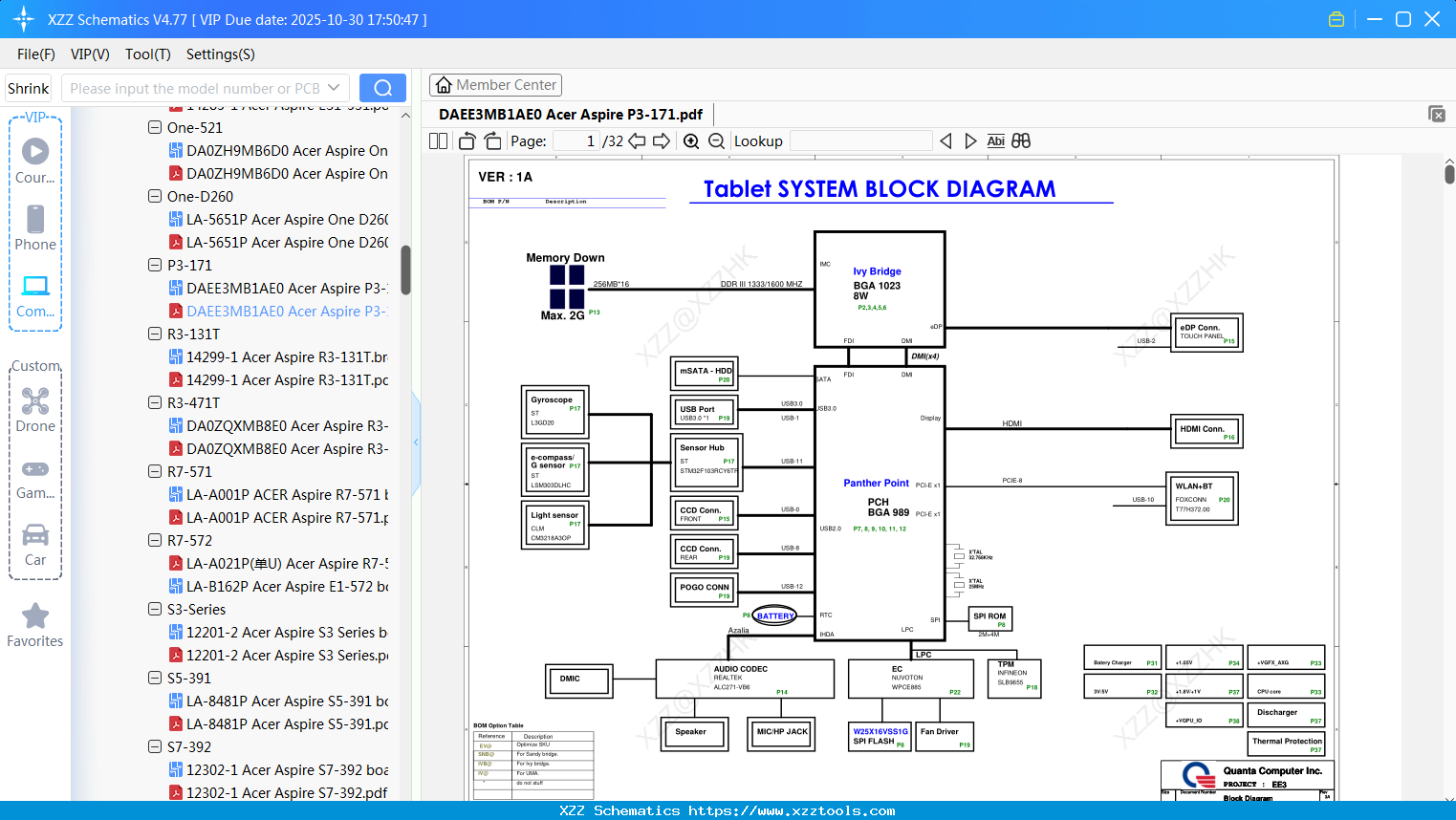 Laptop DAEE3MB1AE0 Acer Aspire P3-171 - XZZ Schematics