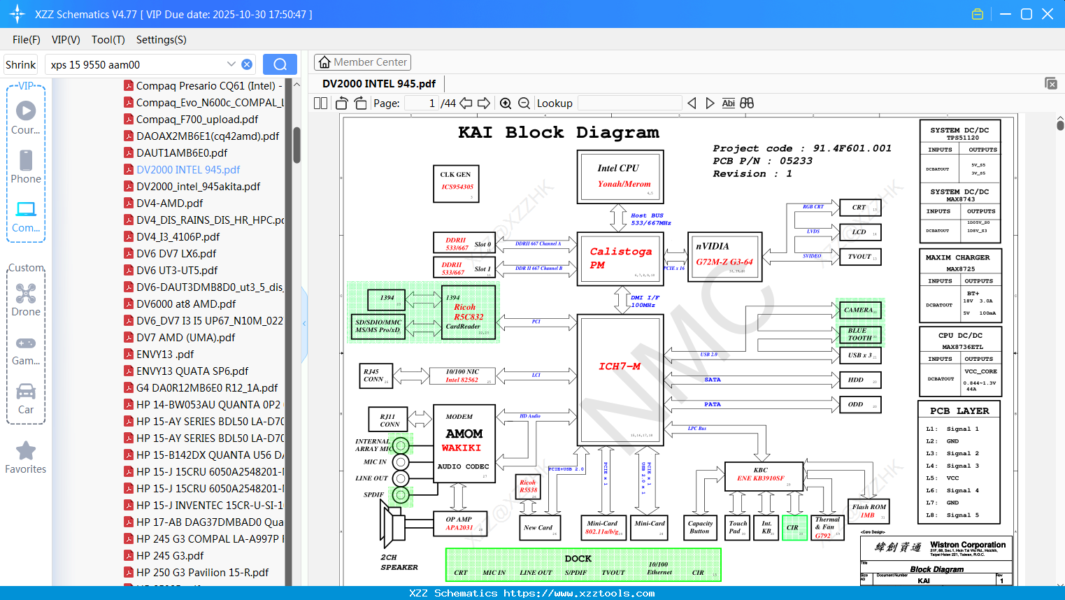 Laptop HP DV2000 INTEL 945 - XZZ Schematics