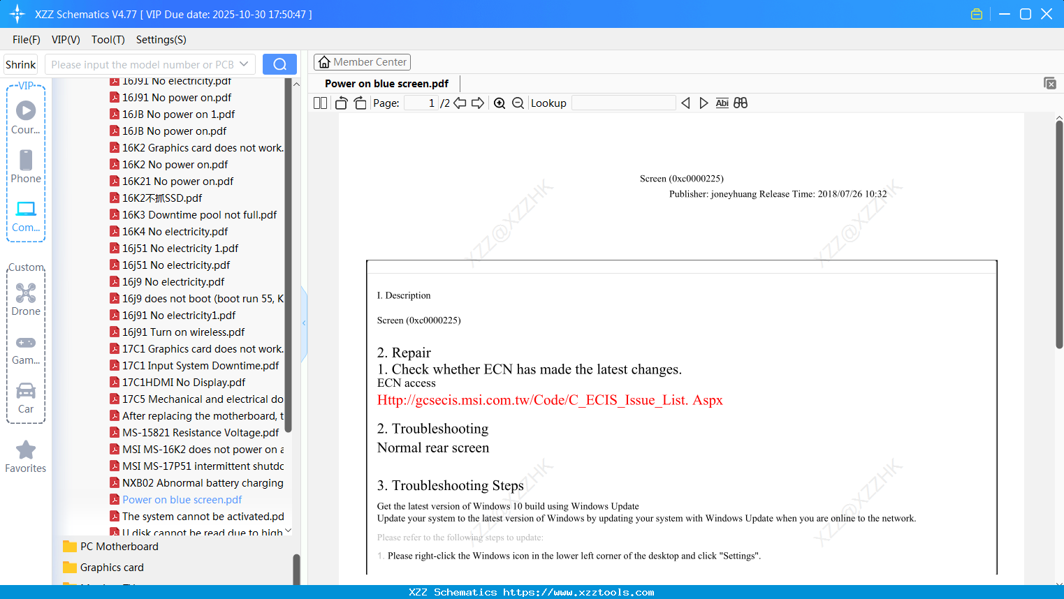 Laptop MSI Power On Blue Screen - XZZ Schematics