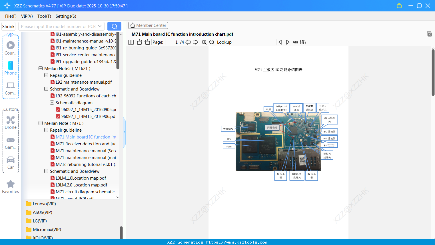 Meizu M71 Main Board IC Function Introduction Chart - XZZ Schematics