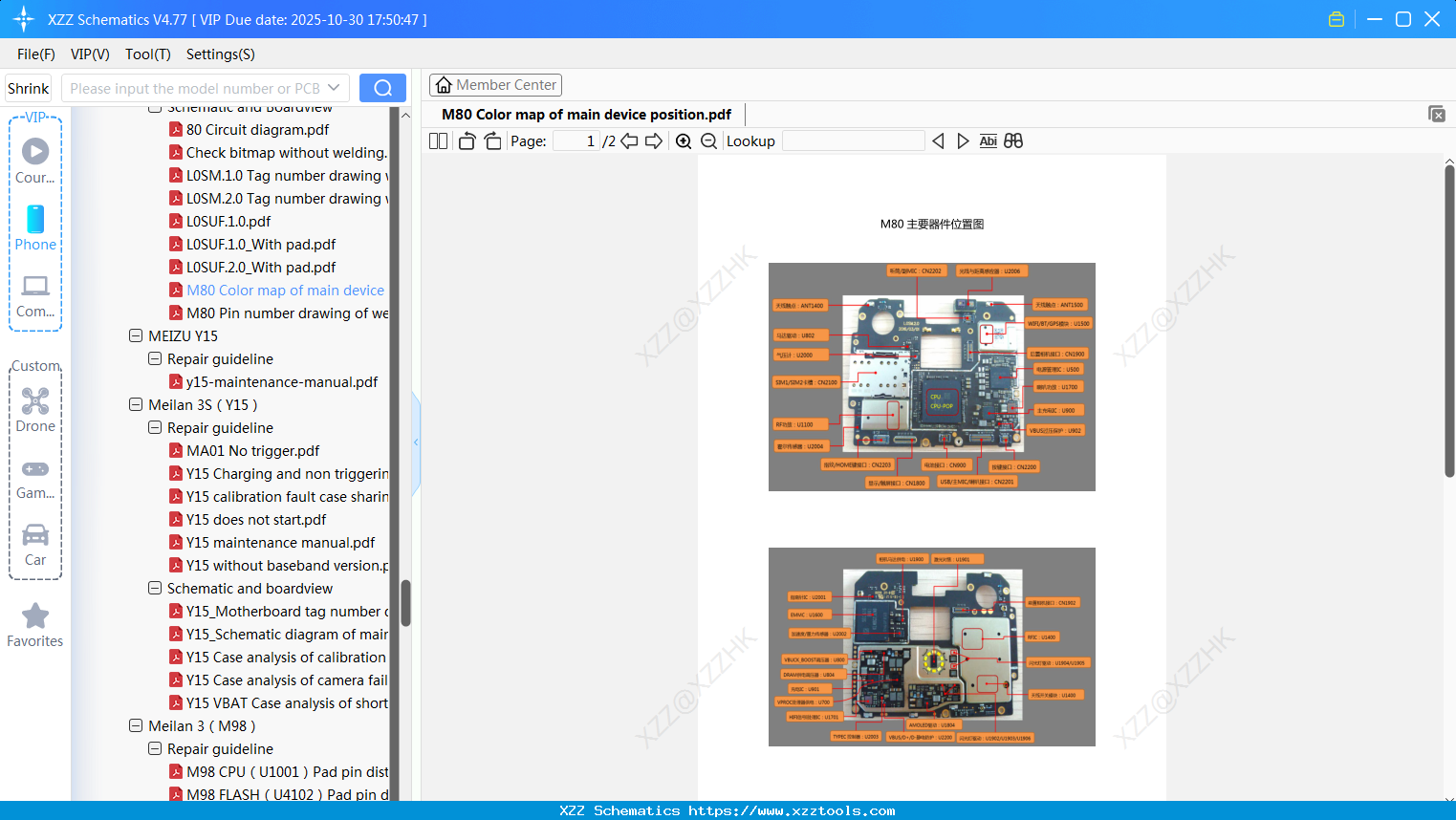 Meizu M80 Color Map Of Main Device Position - XZZ Schematics