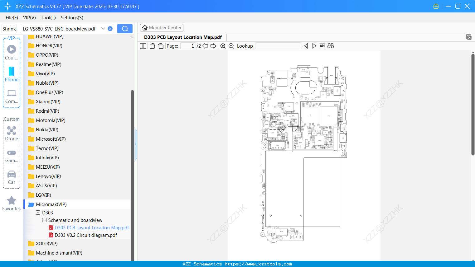 Micromax D303 PCB Layout Location Map - XZZ Schematics