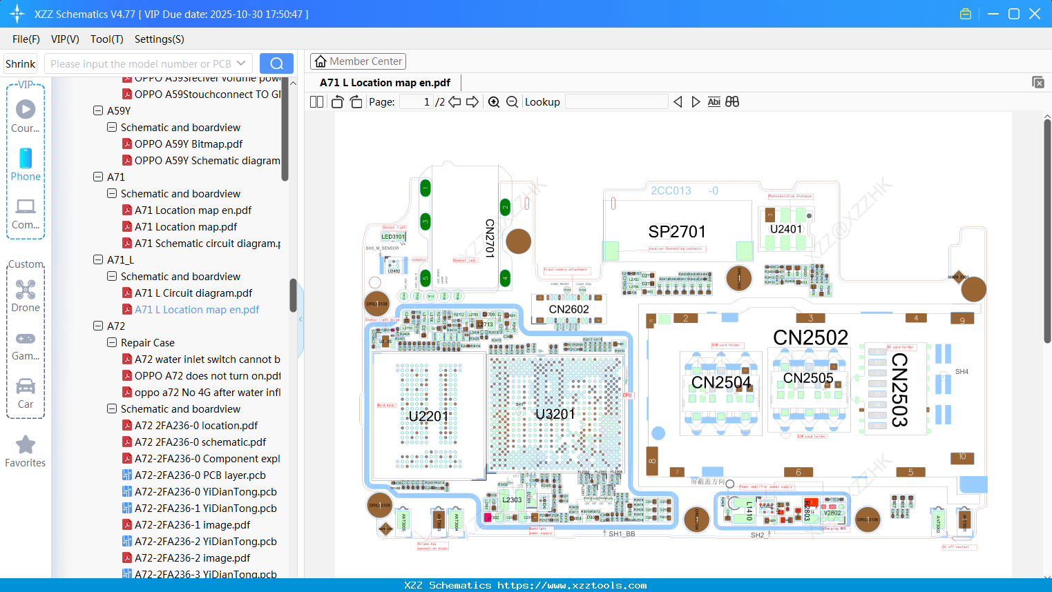 OPPO A71 L Location Map En - XZZ Schematics