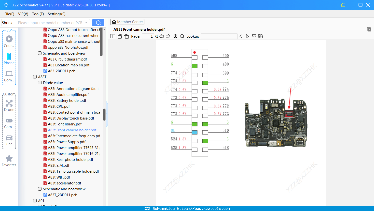 OPPO A83t Front Camera Holder - XZZ Schematics