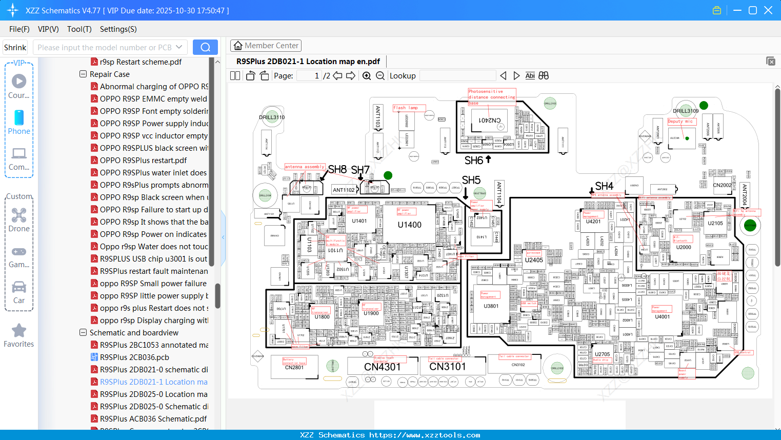 OPPO R9SPlus 2DB021-1 Location Map En - XZZ Schematics