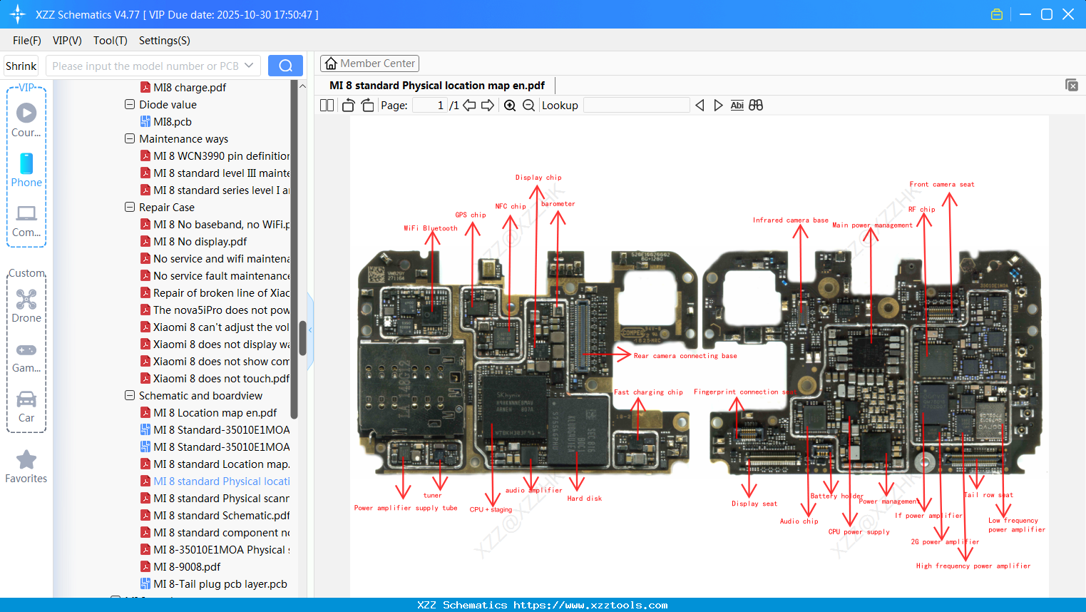 Xiaomi MI 8 Standard Physical Location Map En - XZZ Schematics